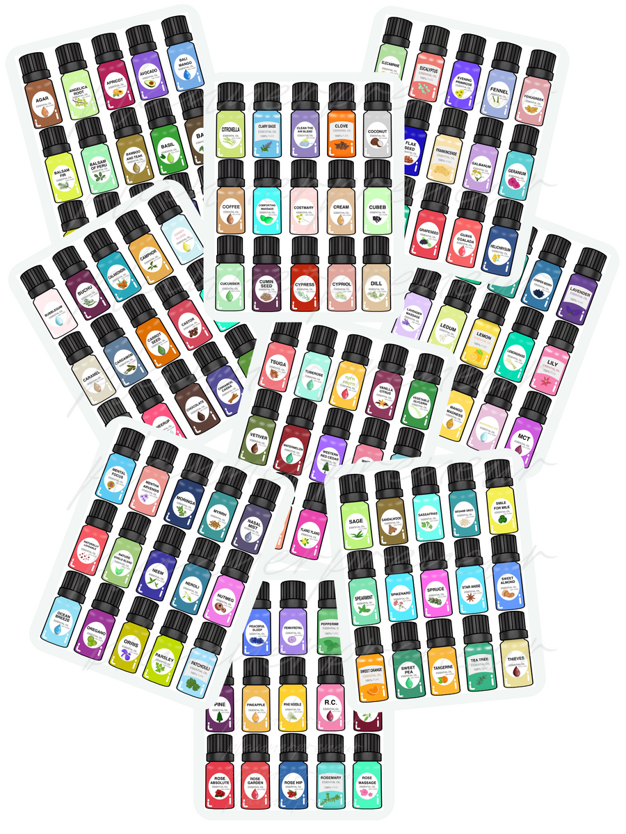 PLR Cartoon Essential Oil Bottles Stickers {133 different oil digital ...